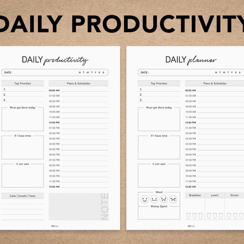 Fillable PDF Daily Planner Productivity Planner Schedule - Etsy
