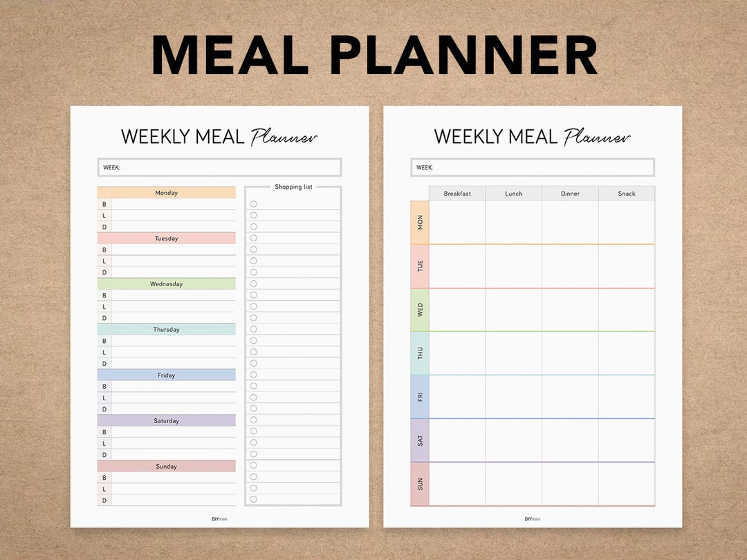 Meal Planner 6 Pages | Printable Menu Planner | Weekly Meal Planner ...