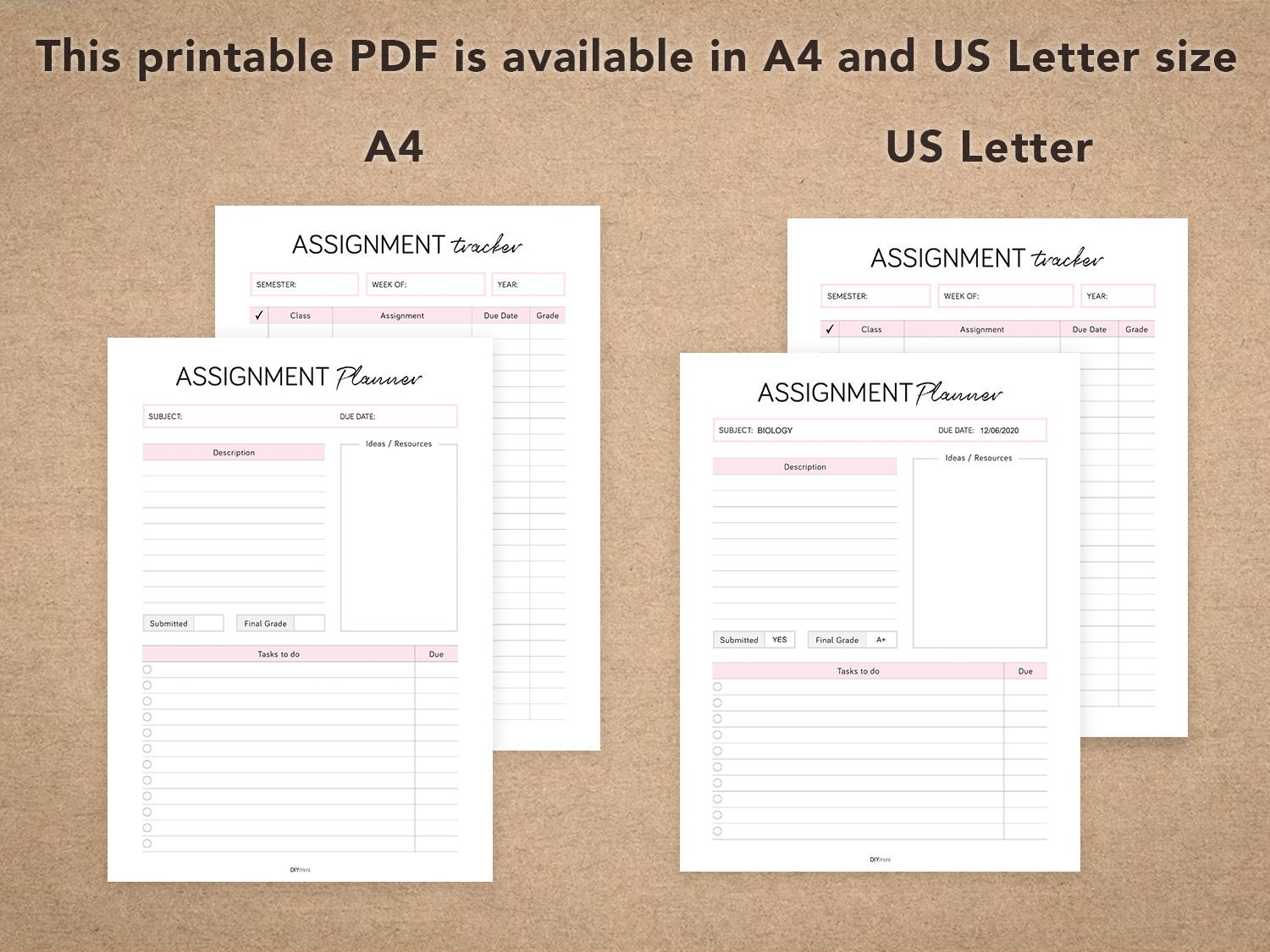 Fillable Assignment Tracker Assignment Homework Planner - Etsy