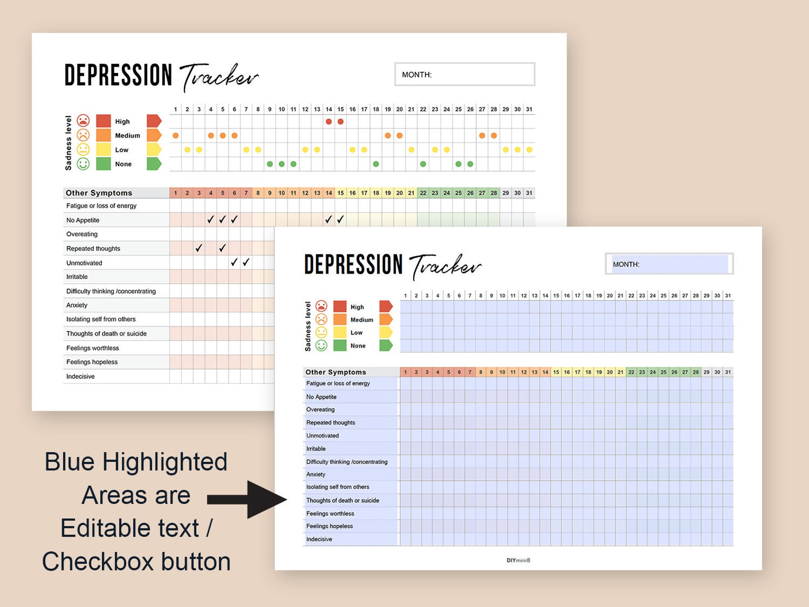 Monthly Depression Tracker | Printable | Editable Fillable PDF ...