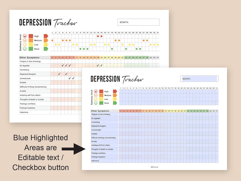 Monthly Depression Tracker | Printable | Editable Fillable PDF ...