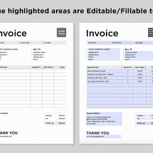 Invoice Template | Editable | Fillable PDF Template | Auto Calculate ...