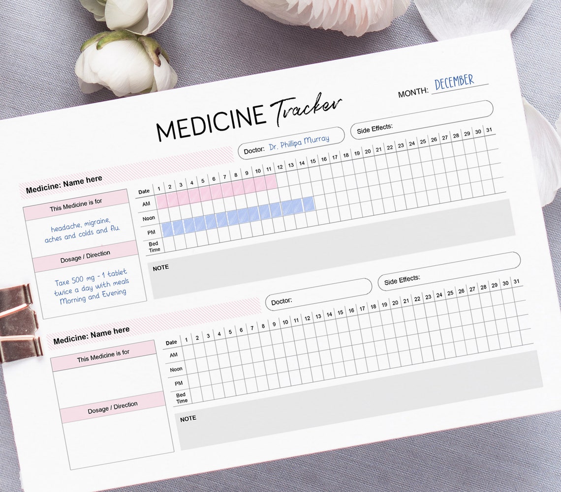 Monthly Medicine Tracker | Editable PDF | Instant Download | Printable ...
