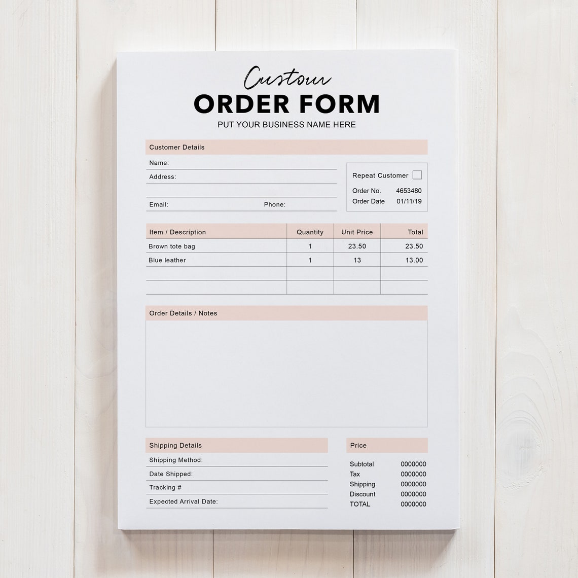 Custom Order Form Editable Fillable PDF Template - Etsy