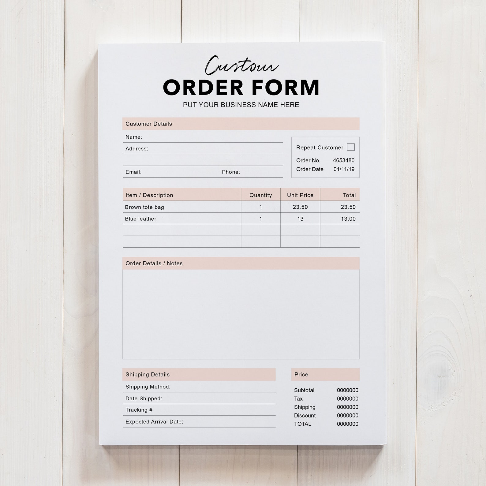 Custom Order Form Editable Fillable PDF Template Printable A4 & Letter ...