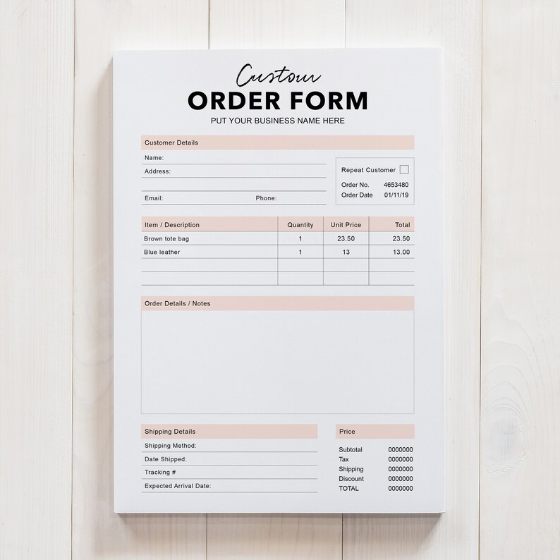 Custom Order Form Editable Fillable PDF Template - Etsy