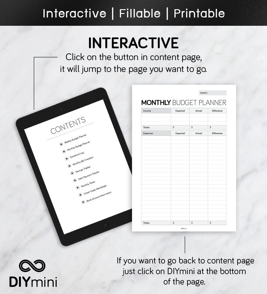 Budget Planner Interactive Fillable PDF Printable - Etsy