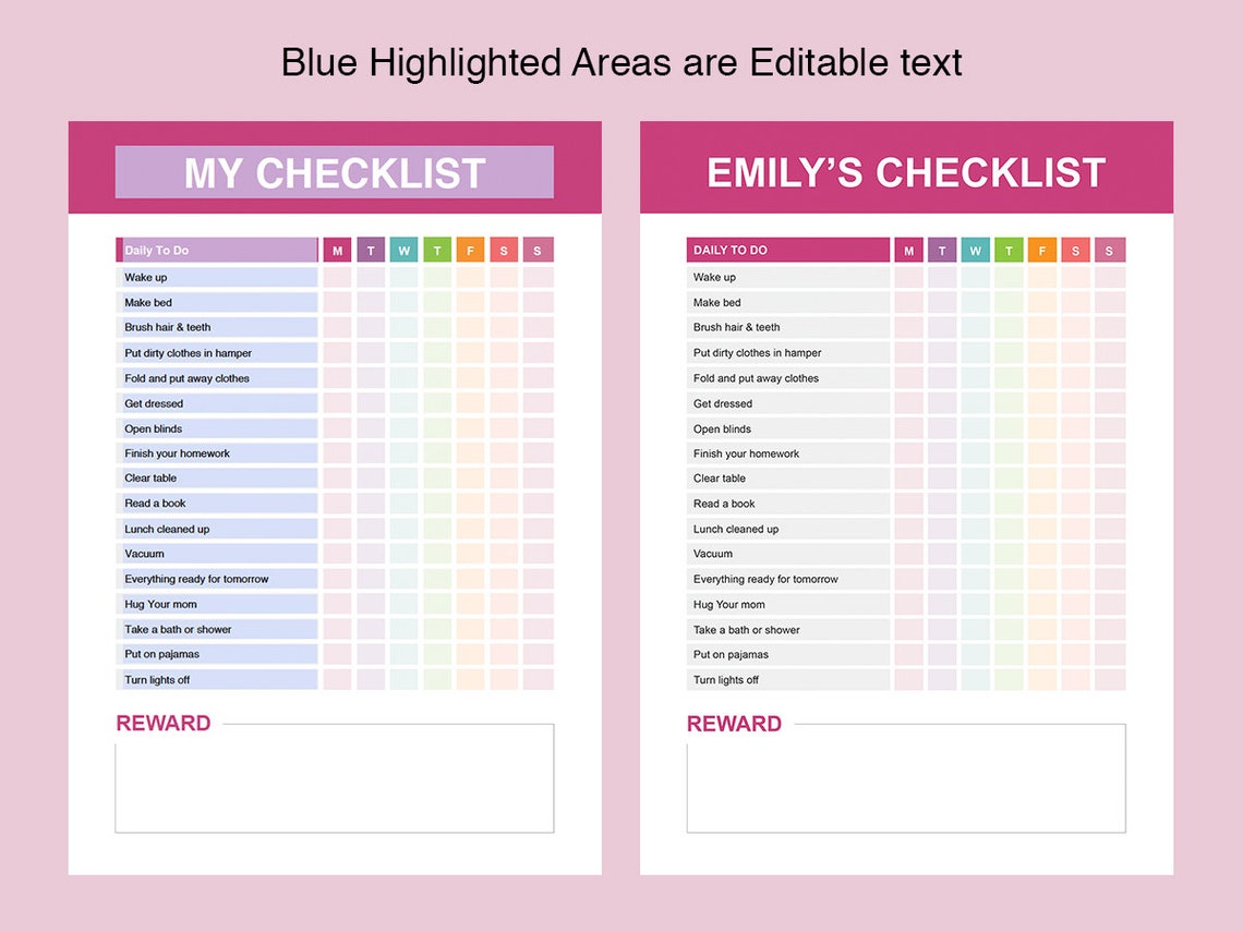 To Do List - Kid Checklist | Editable | Printable - Etsy