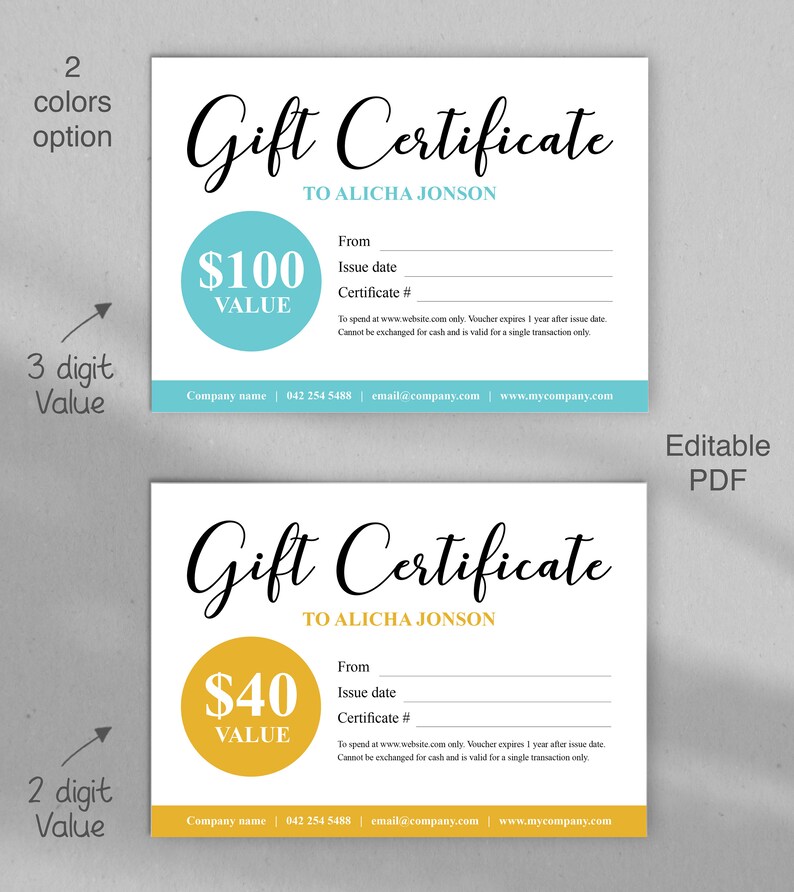 Editable PDF Gift Certificate Card Printable Template Instant Download ...