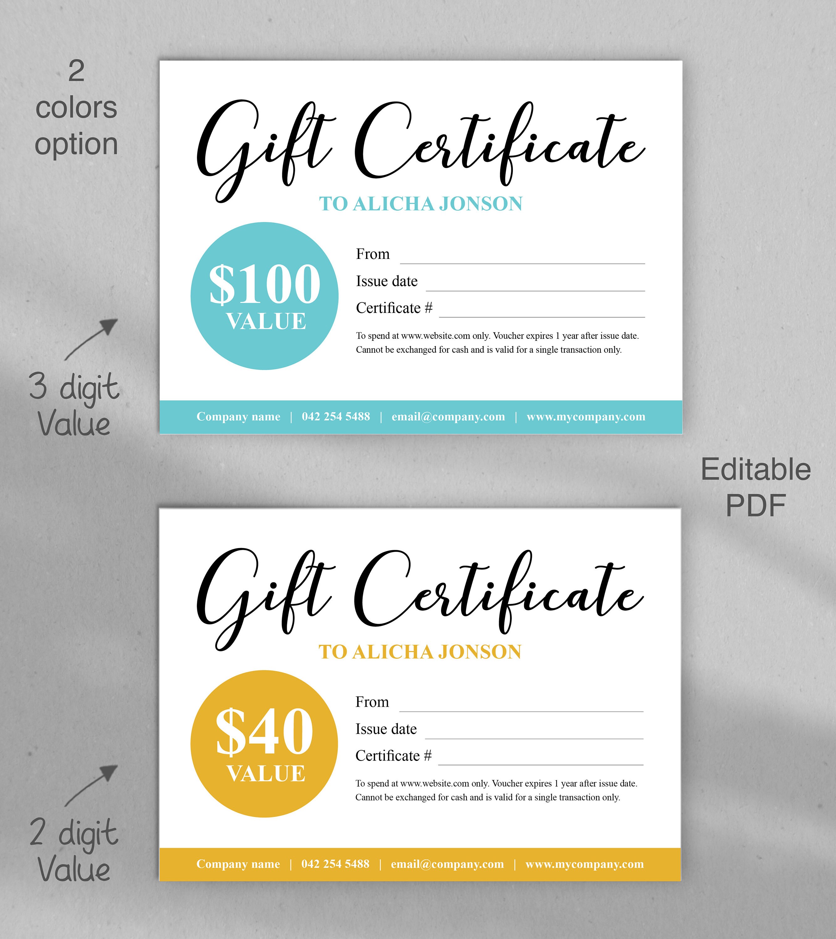 Editable PDF Gift Certificate Card Printable Template Instant Download ...