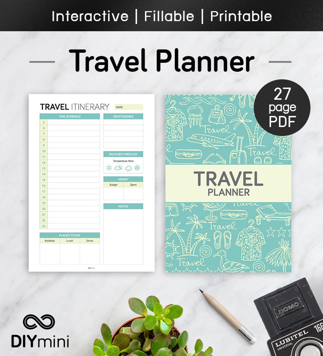 Travel Planner Interactive Editable PDF Printable Organizer Planner - Etsy