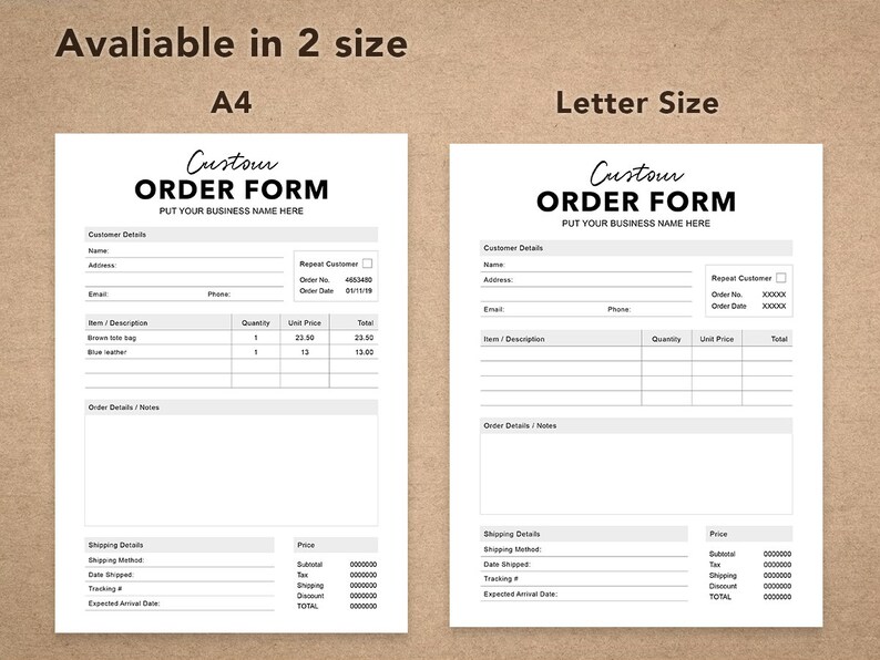 Custom Order Form Editable Fillable PDF Template Printable A4 & Letter ...