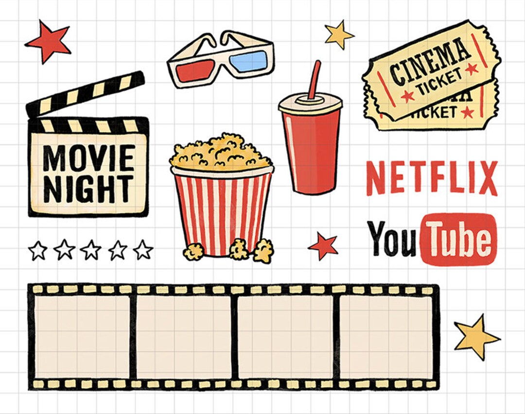 Digital Planner Stickers Hand-drawn Movie Set PNG Clipart for Goodnotes ...