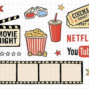 Digital Planner Stickers Hand-drawn Movie Set PNG Clipart for Goodnotes ...