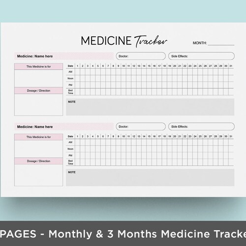 Monthly Medicine Tracker Editable PDF Instant Download - Etsy
