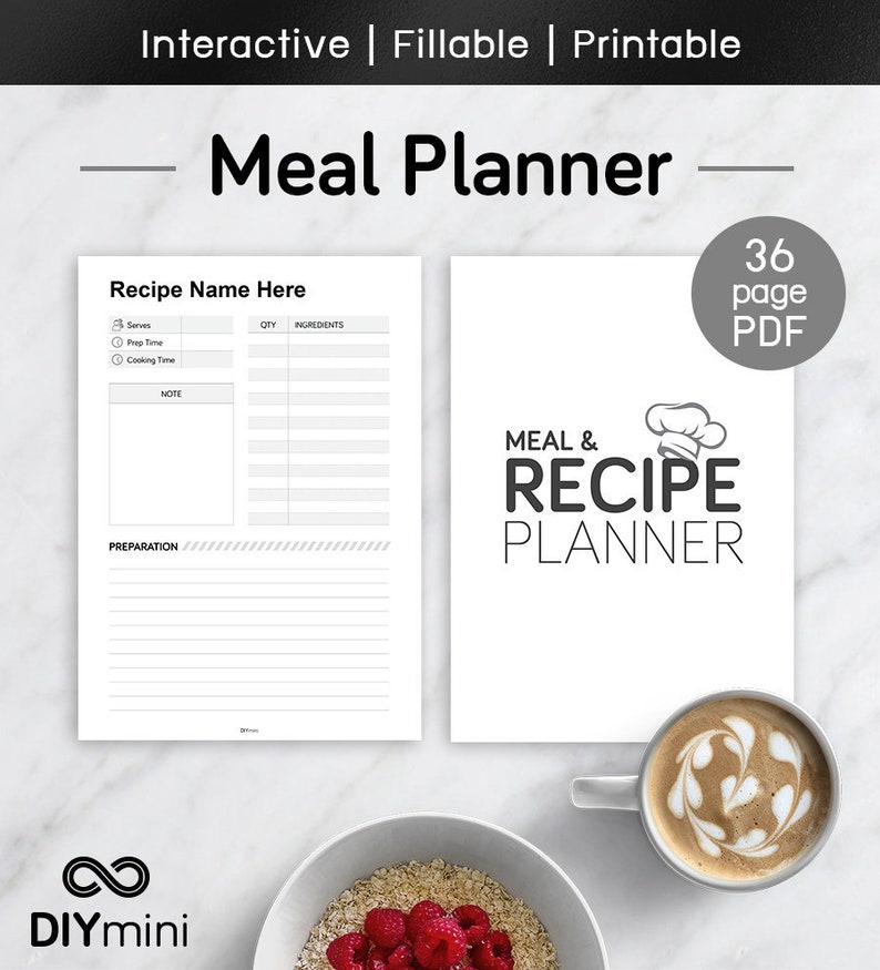 Meal & Recipe Planner Interactive Fillable PDF Printable Organizer - Etsy
