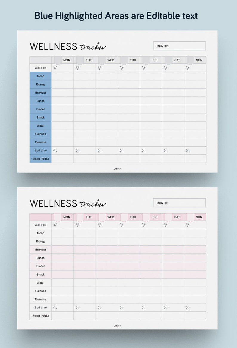 Weekly Wellness Tracker Editable Health Tracker Instant Download - Etsy