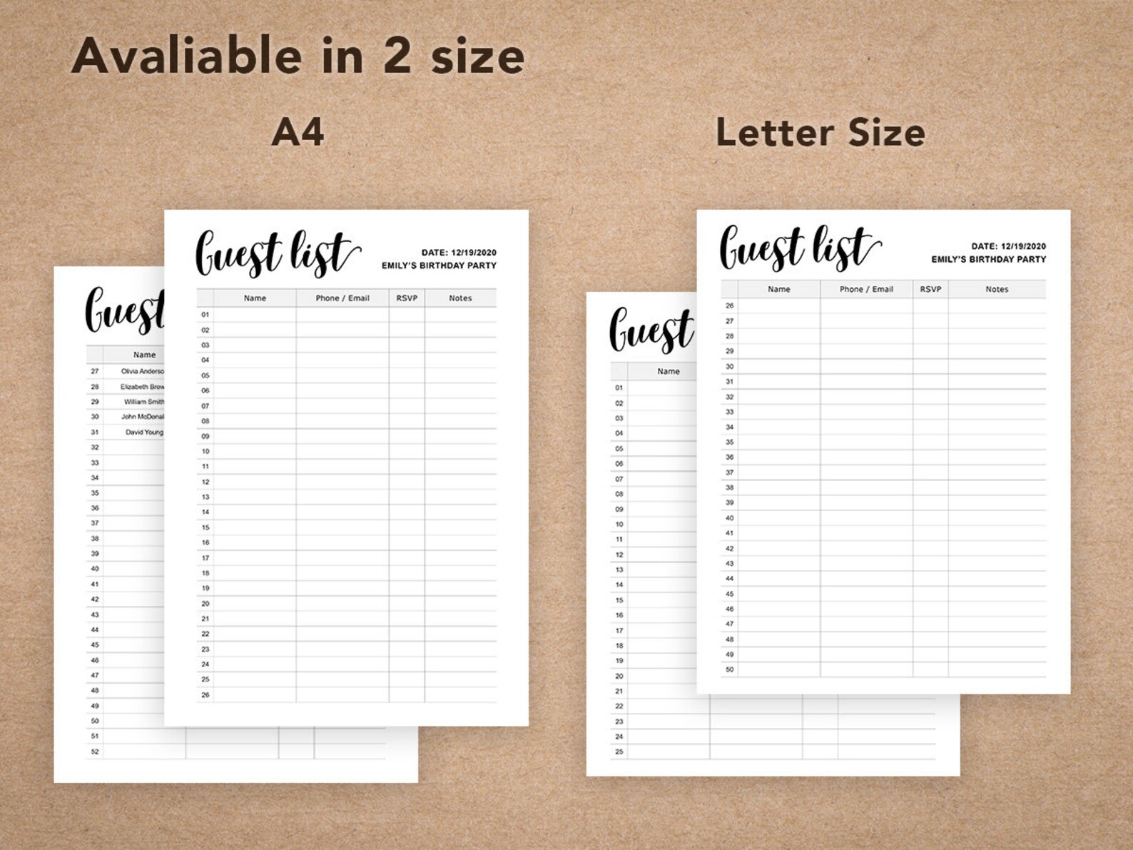 Editable Guest List Planner | Guest List Tracker | RSVP Tracker | Party ...