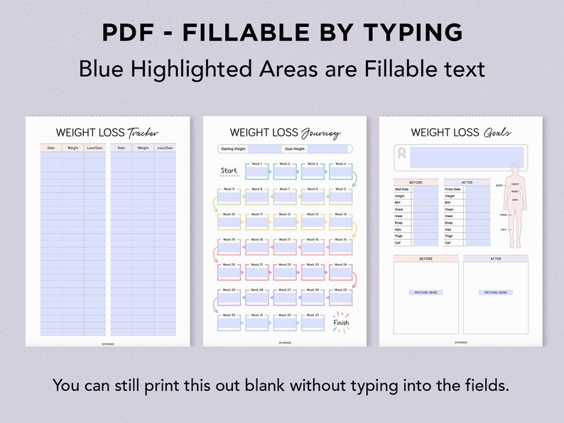 Weight Loss Tracker Printable Fillable PDF Weight Loss Chart Tracker ...