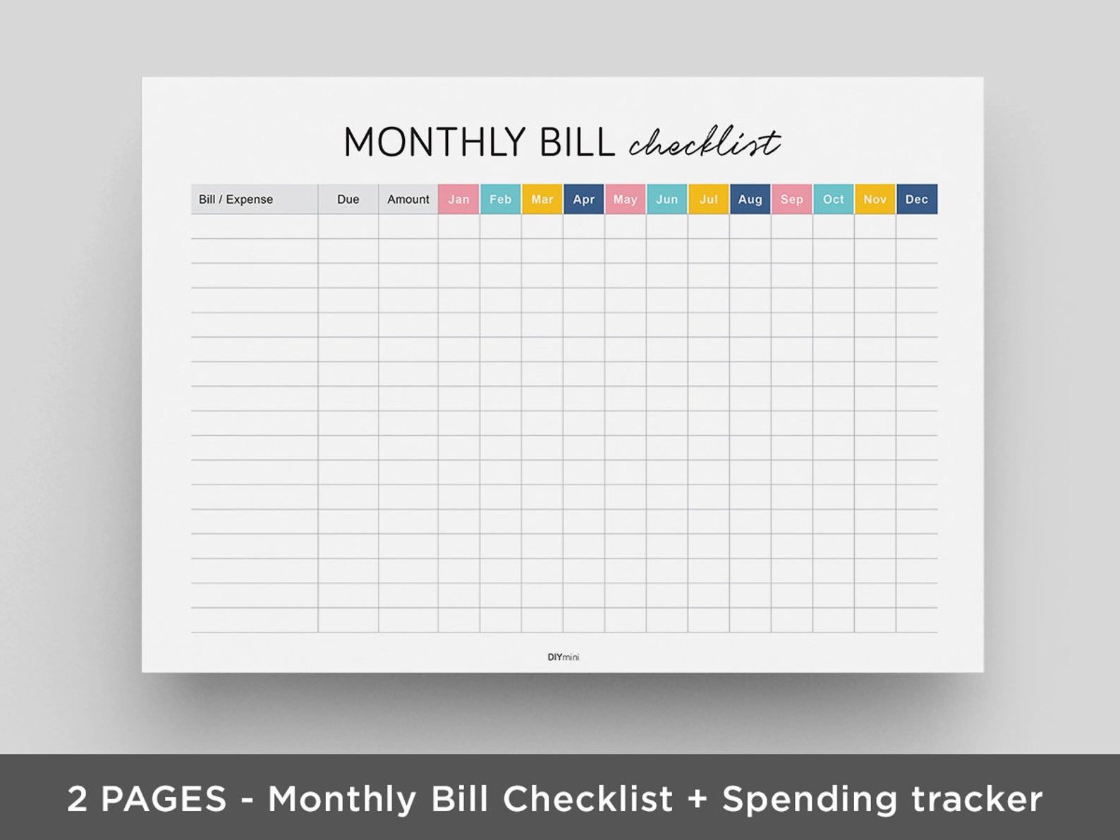 Fillable Monthly Bill Payment Checklist | Monthly Spending Tracker ...