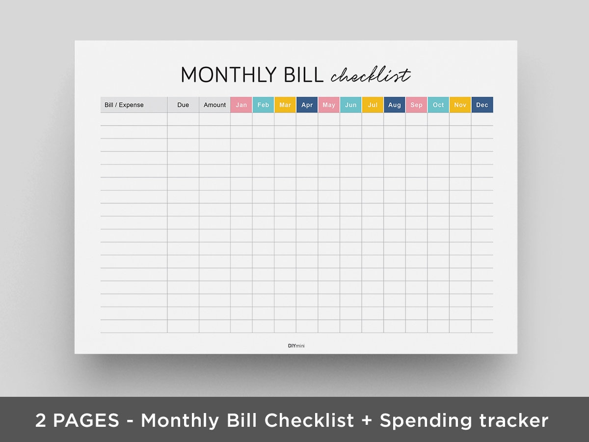 Fillable Monthly Bill Payment Checklist | Monthly Spending Tracker ...