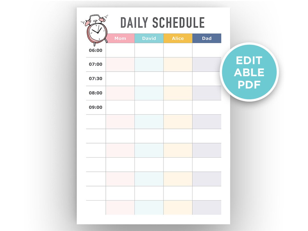 Editable PDF - Daily Schedule Hourly | to Do Chart | Printable ...