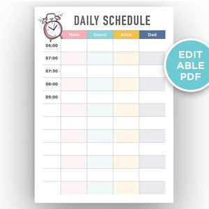 Editable PDF Daily Schedule Hourly to Do Chart Printable Homeschool ...