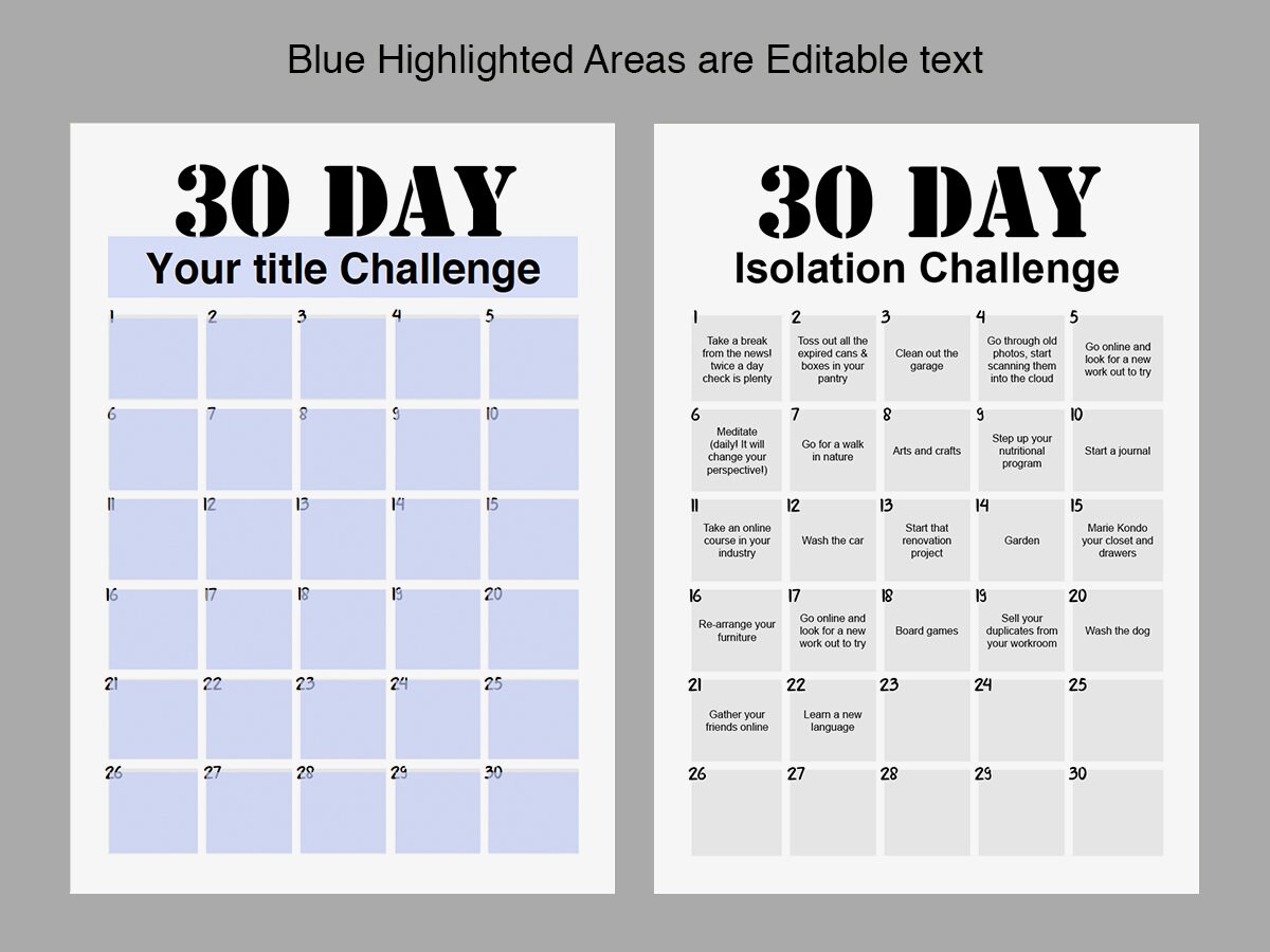 Editable 30 Day Challenge Tracker PDF Planner Insert - Etsy New Zealand