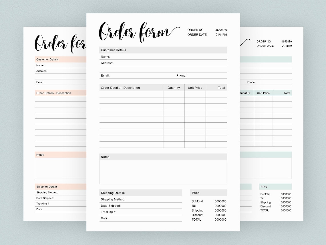 Order Form - Editable PDF Template | A4 & Letter Size | Printable ...