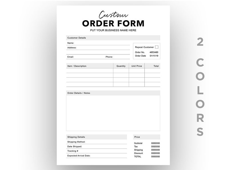 Custom Order Form Editable Fillable PDF Template Printable A4 & Letter ...