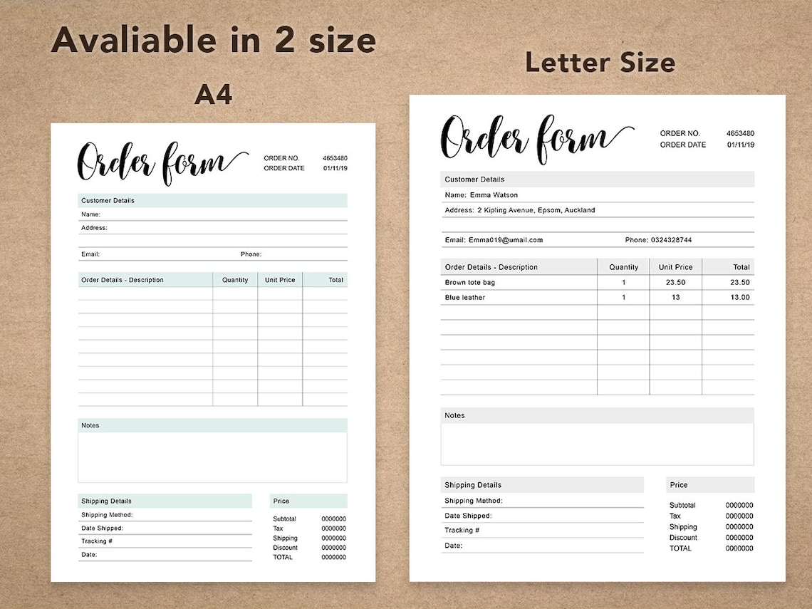 Order Form - Editable PDF Template | A4 & Letter Size | Printable ...