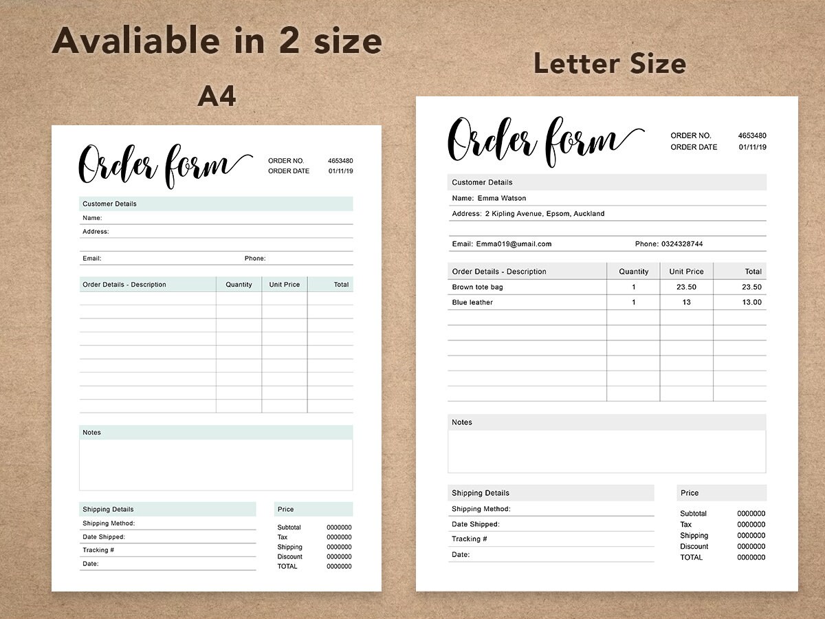 Order Form Editable PDF Template A4 & Letter Size - Etsy UK