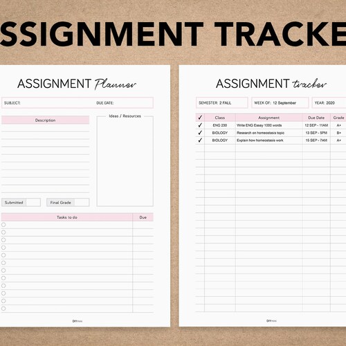 Fillable Assignment Tracker Assignment Homework Planner | Etsy