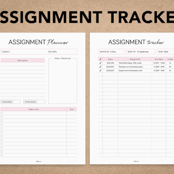 Editable Assignment Tracker - Etsy