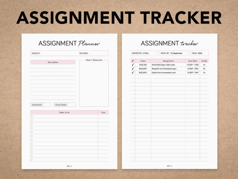 Fillable Assignment Tracker Assignment Homework Planner - Etsy
