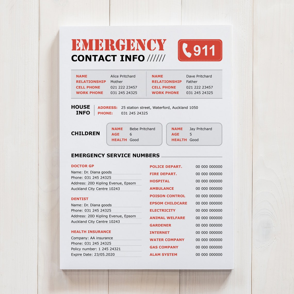 Emergency Info - Editable PDF Template - Etsy