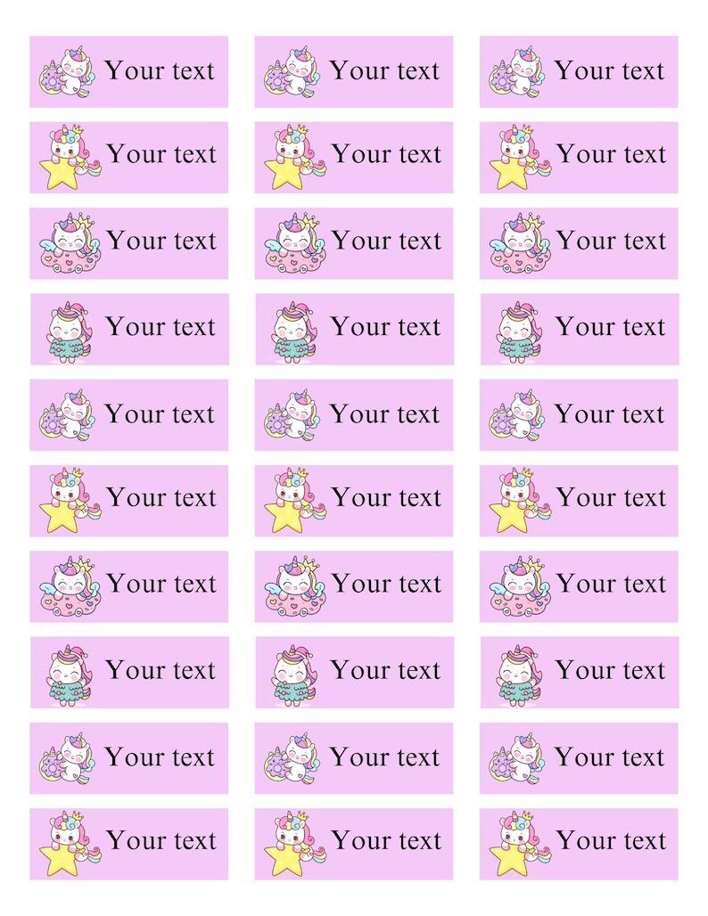 Unicorn Canva Editable Template for School Name Labels, and Name ...