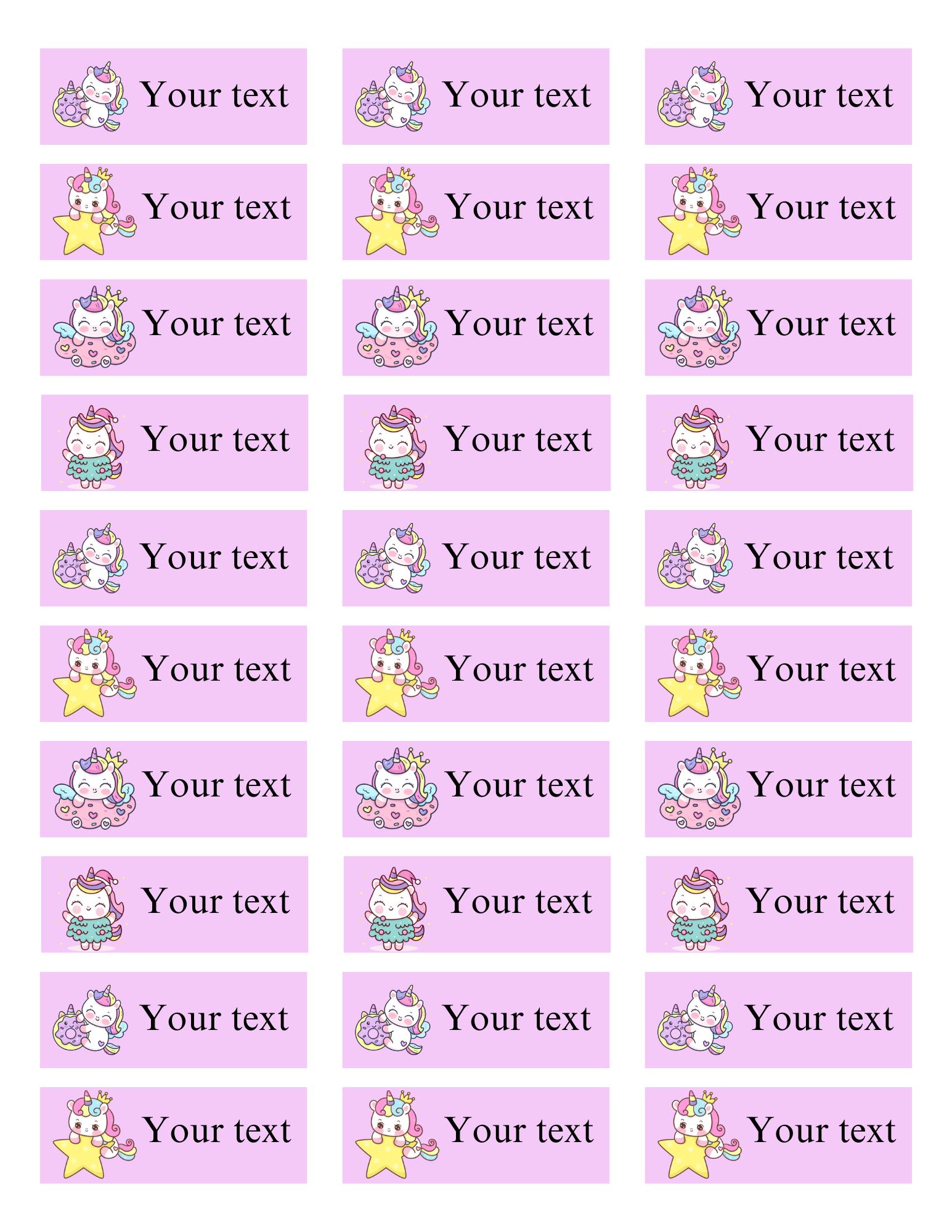 Unicorn Canva Editable Template for School Name Labels, and Name ...