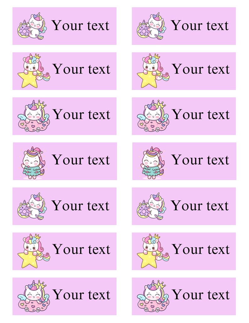 Unicorn Canva Editable Template for School Name Labels, and Name ...