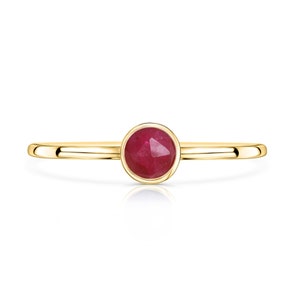 14k Gold Ruby Ring, 14k Solid Gold Ring, Size 6 1/2, Dainty Stackable Ring, Bezel Set Natural ...