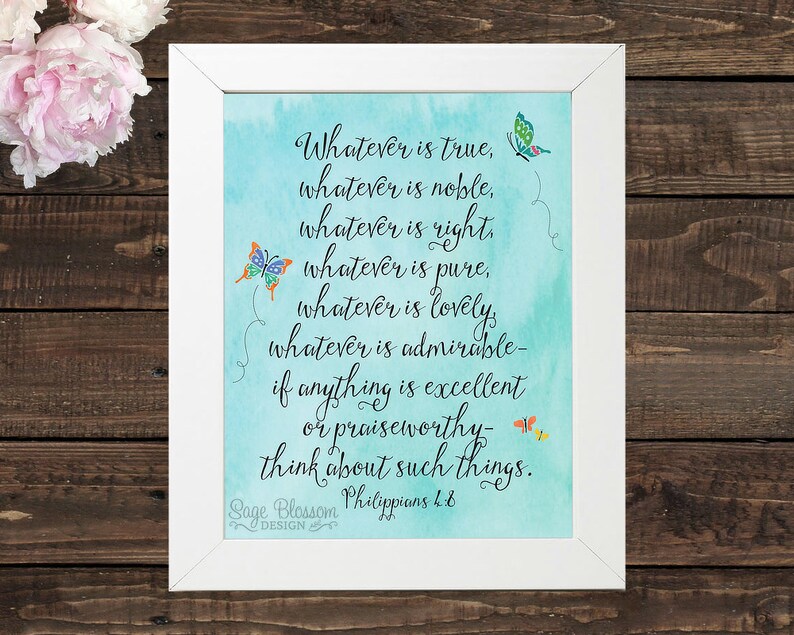 Printable Scripture Art - Philippians 4:8 - Watercolor - Nursery Art ...