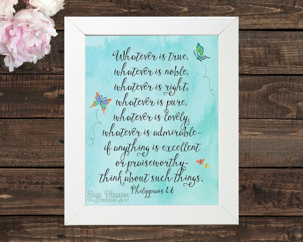 Printable Scripture Art - Philippians 4:8 - Watercolor - Nursery Art ...