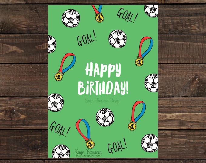 Printable Soccer Birthday Card Soccer Fan Goal Happy Birthday Instant ...