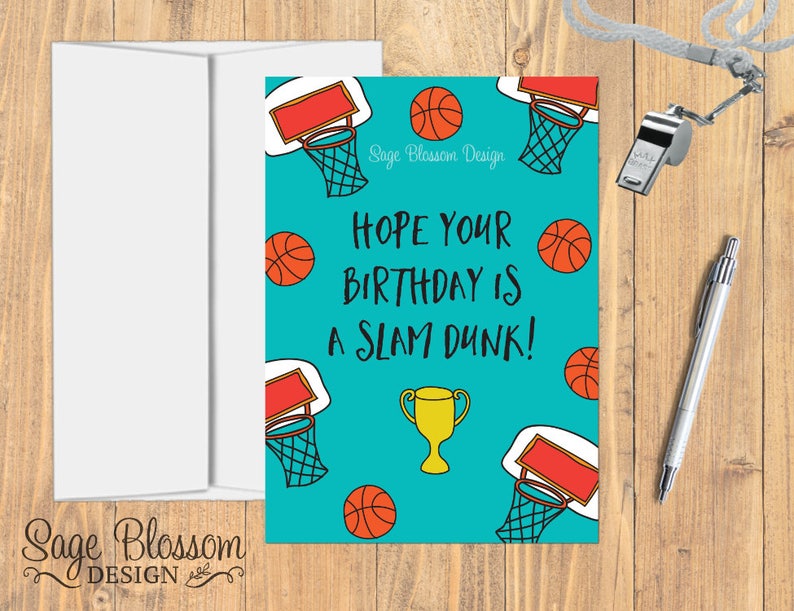 Printable Basketball Birthday Card - Slam Dunk Birthday - Basketball ...