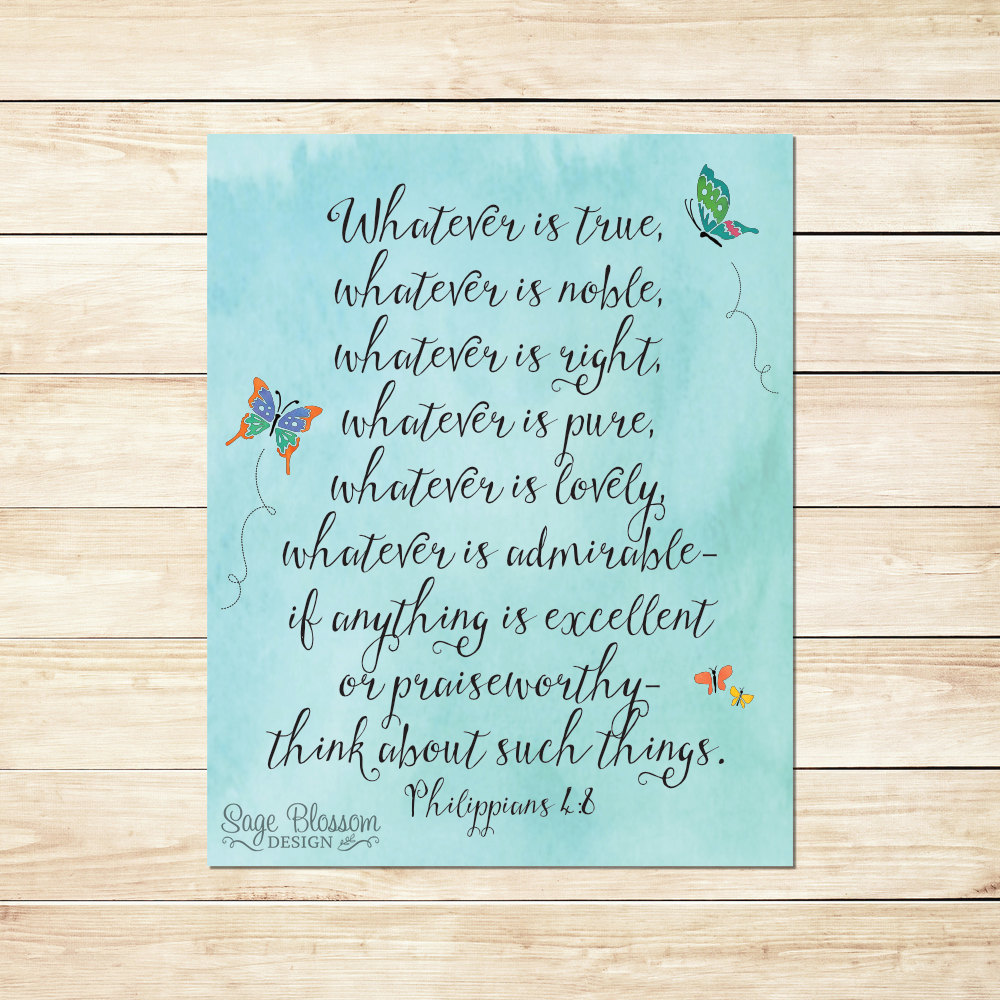 Printable Scripture Art - Philippians 4:8 - Watercolor - Nursery Art ...