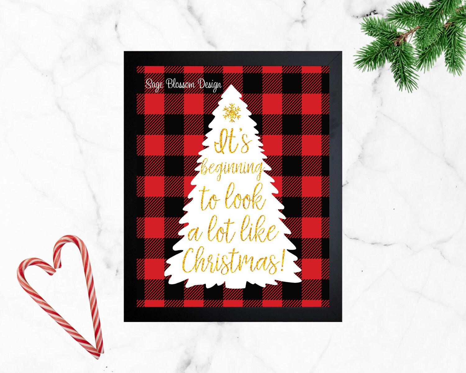 Buffalo Plaid Christmas Printable, Buffalo Check Christmas Decor ...