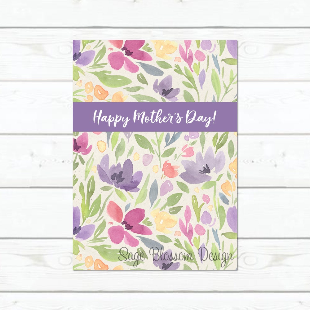 Printable Floral Mothers Day Card - Watercolor Flowers - Digital ...