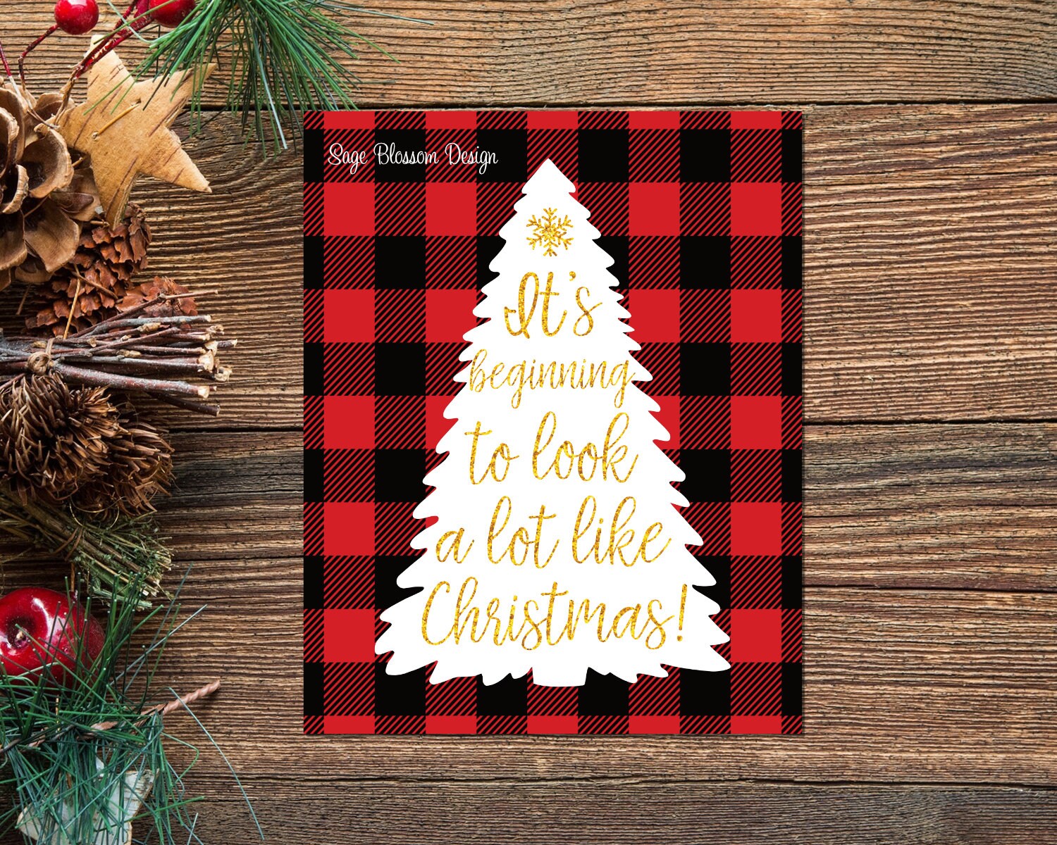Buffalo Plaid Christmas Printable, Buffalo Check Christmas Decor ...