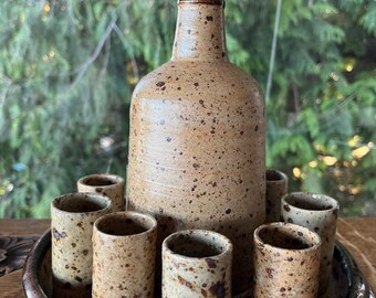 Mid Century Pottery Craft Decanter / Beige With Reddish Brown Design ...