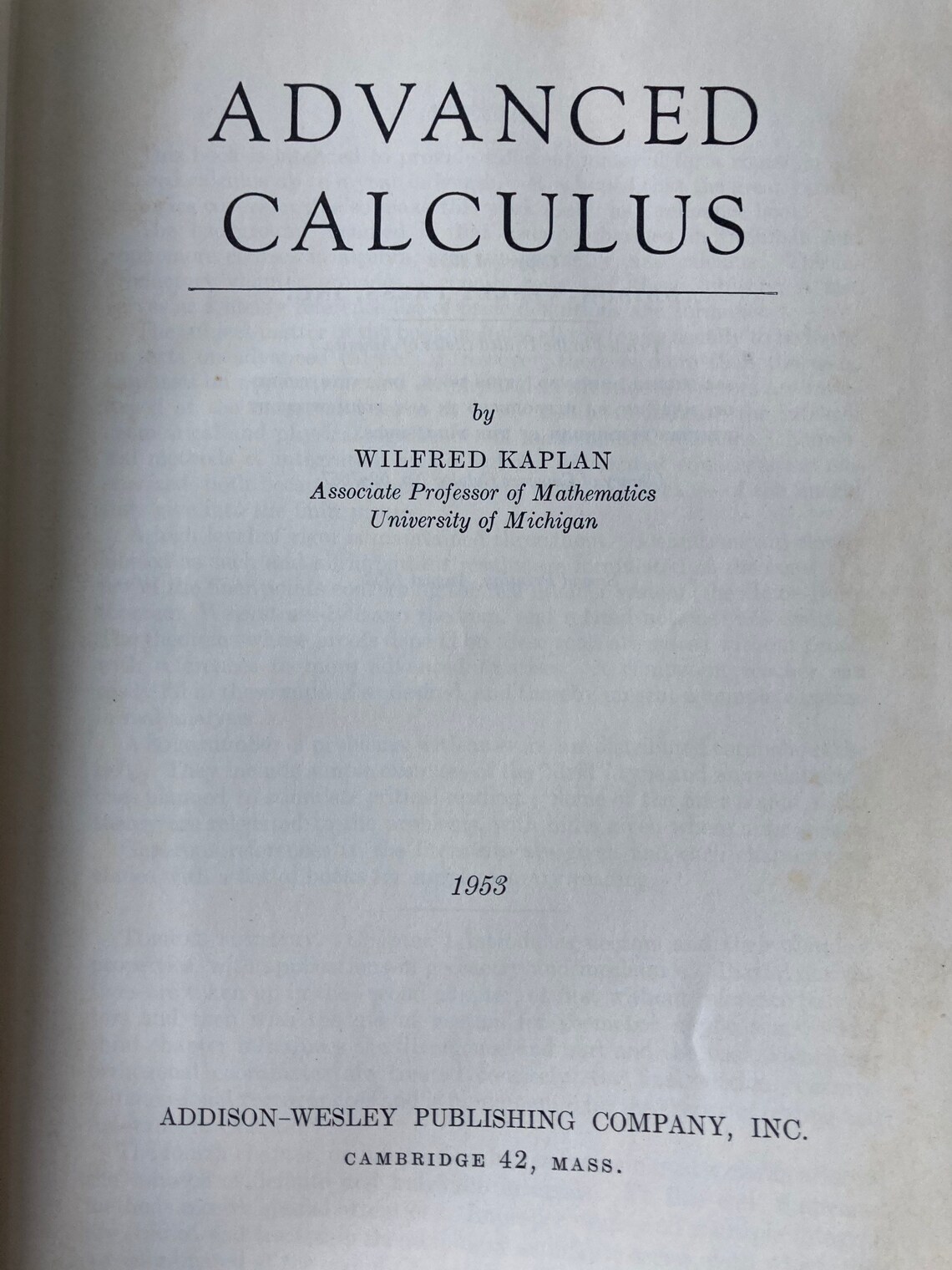 Advance Calculus Text Book 1953 Wilfred Kaplan | Etsy